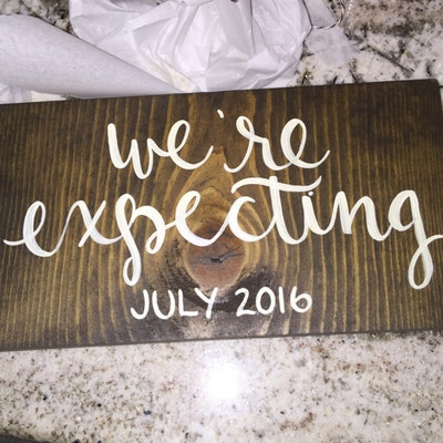 Hand Painted Calligraphy Wooden We're Expecting 6x12 Sign - Etsy