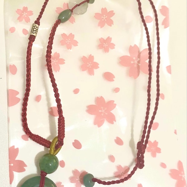 Natural Jade Donut Pendant 45cm Red String Necklace for Women 925 ...