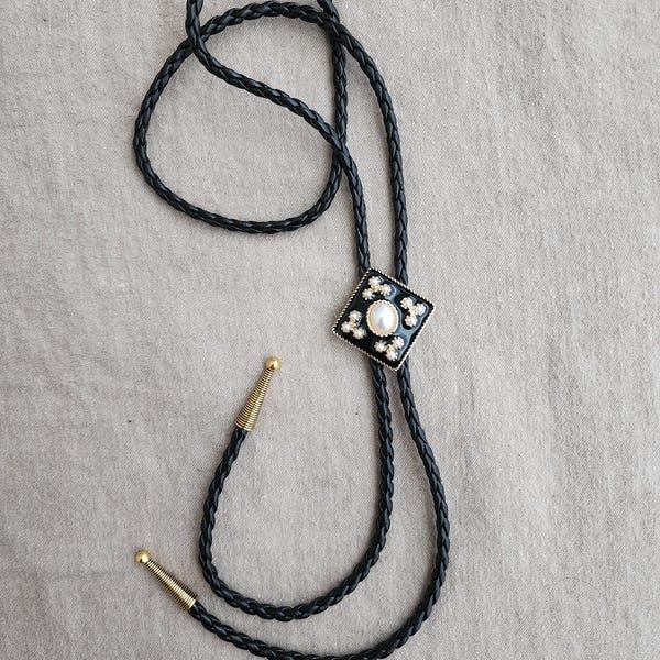 Cross Pearl Flower Bola Bolo Tie - Leather Rope Wedding Necklace ...