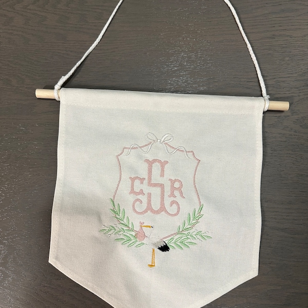 Baby and Branches Monogram Stork Floral Crest Stitch Machine Embroidery ...