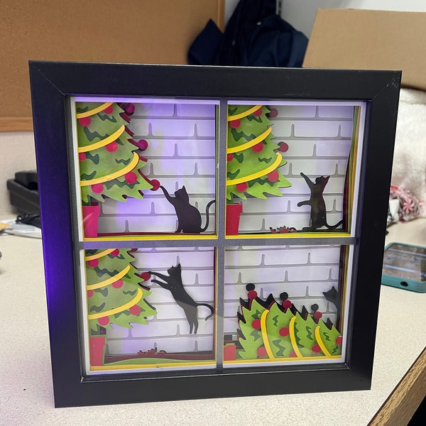 Cat Knock Over Christmas Tree Shadow Box SVG/ Funny Cat Christmas Gift ...