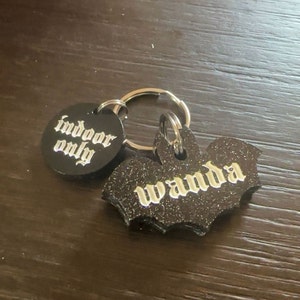 Custom Bat Pet ID, Personalized Spooky Pet Tag, Gothic Bat Acrylic Pet ...