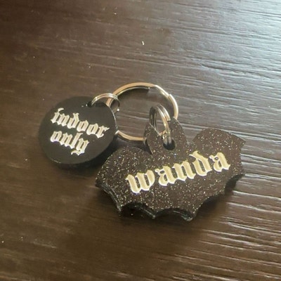 Custom Bat Pet ID, Personalized Spooky Pet Tag, Gothic Bat Acrylic Pet ...