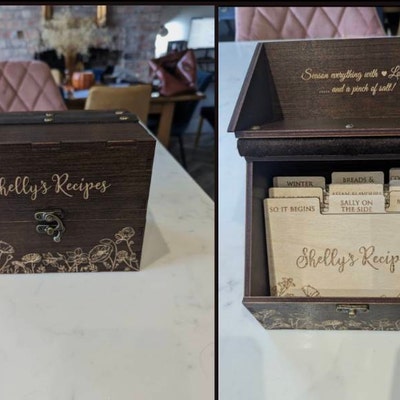Personalized Recipe Box With Wooden Dividers Gift for Mom Floral Recipe ...