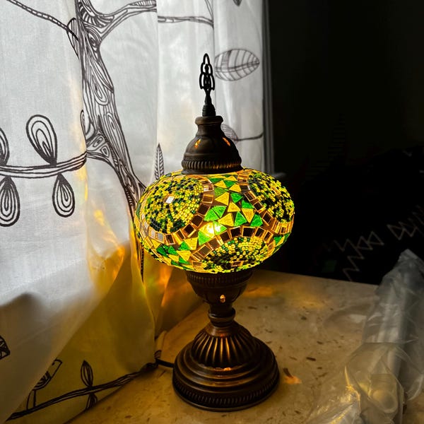 Customizable Turkish Mosaic Table Lamp – 35cm Handcrafted Moroccan Boho ...
