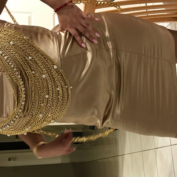 Gold Chain Dress, Gold Body Chains, Body Jewelry, Pearl Body Chain ...