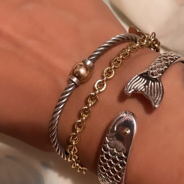 Cape Cod Fish Bracelet - Solid 925 Silver & Real 14k Gold Eye - Cape ...
