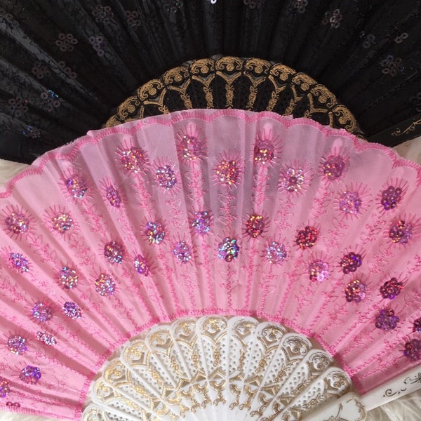 White/black/purple Sequin Folding Fan W/ Gift Bag for Wedding Party ...