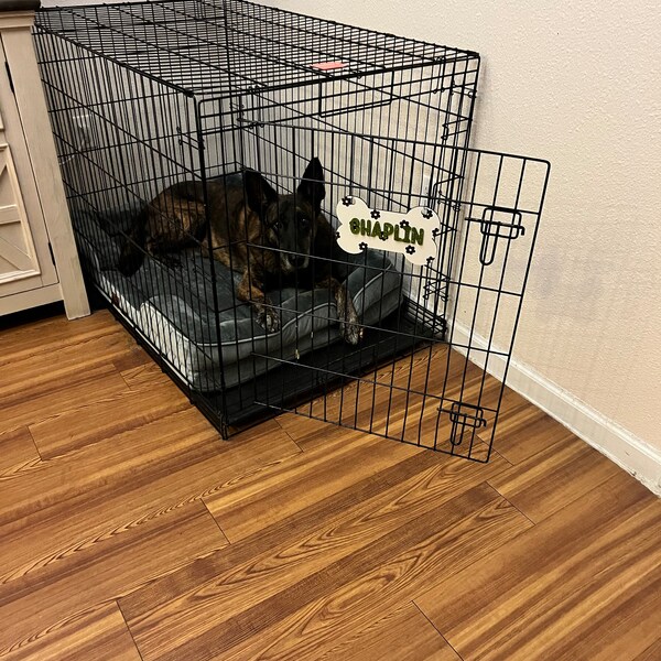 Personalized Wooden Dog Crate Sign, Puppy Kennel Nameplate, Custom ...