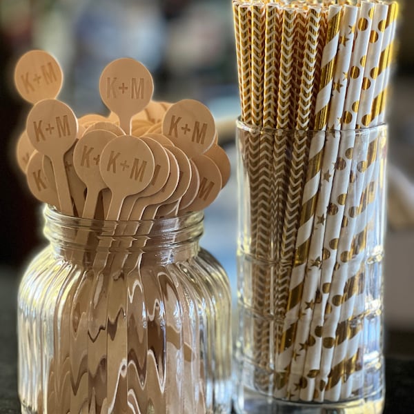 50 Custom Wood Engraved Stir Sticks, Cocktail Sticks, Wedding Drink ...
