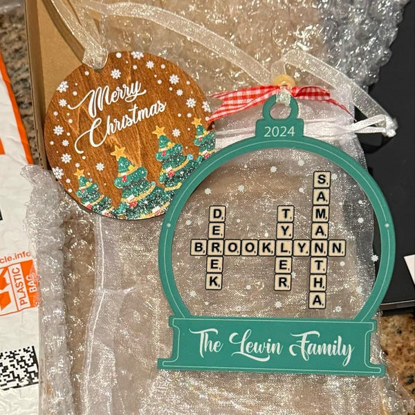 Family Crossword Christmas Ornament, Scrabble Personalized Christmas ...