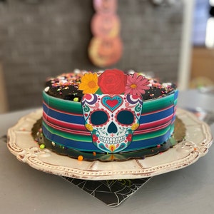 Mexican Serape Day of the Dead Edible Cake Wrap or Flower Crown Cake ...