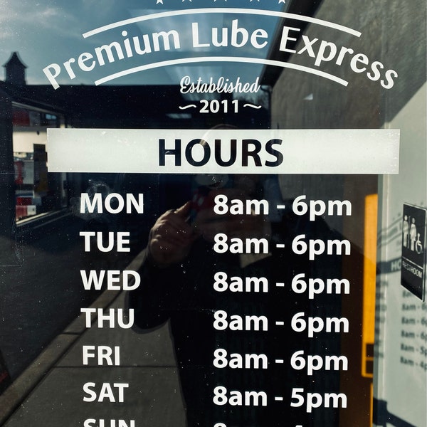 Custom Business Hours Vinyl Decal, Store Hours Decal, Business Hours ...