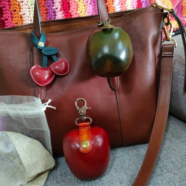 Apple Leather Coin Purse: Handmade Cowhide Change Pouch With Keyring - Etsy
