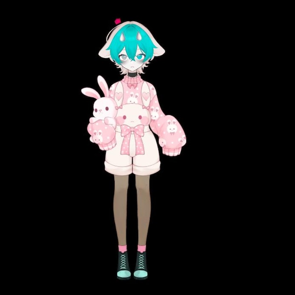 Vtuber Asset - Rigged Cute Pink Bunny Jumper, Moc3 File, Customizable ...