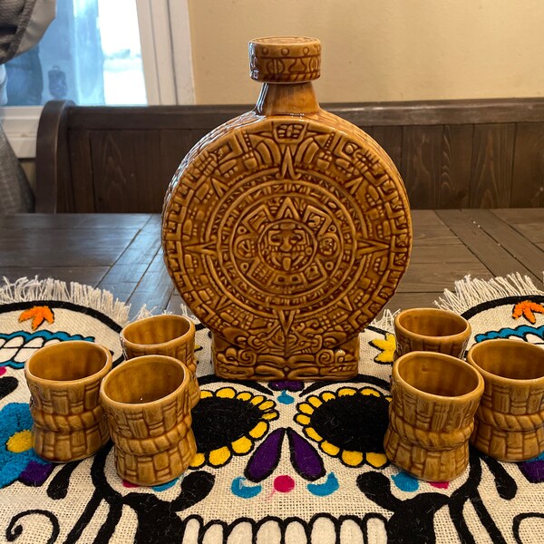 Gold Ceramic Aztec Calendar Tequila Shot Glass, Guadalajara Tequila and ...