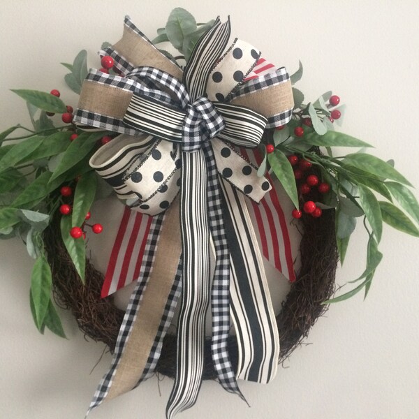 Farmhouse Bow, Bow for Lantern, Bow for Wreath, Buffalo Plaid Bow ...