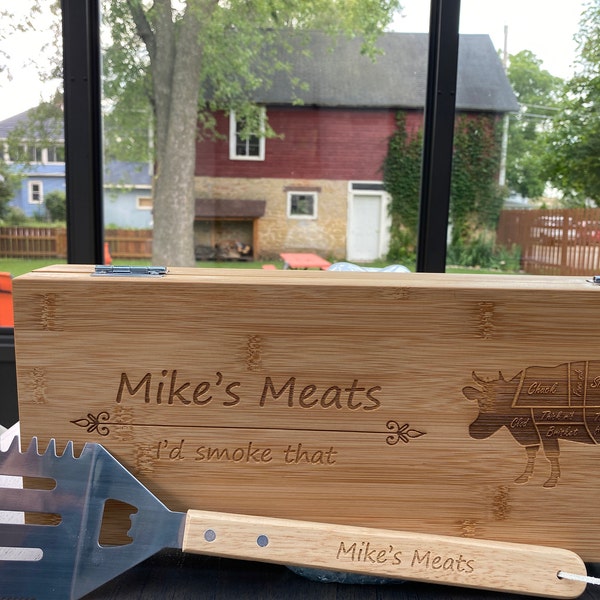 Personalized Barbecue Set With 5 Grilling Tools- Custom Engraved BBQ ...