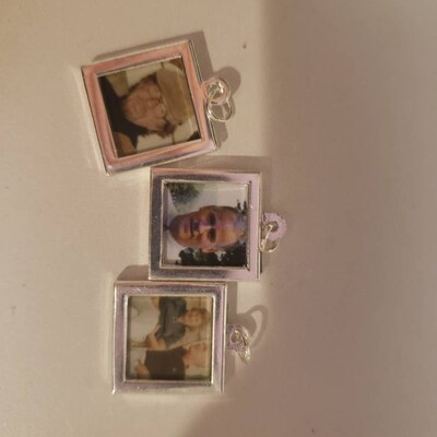 Silver Double-sided Square Photo Charm, Cube Photo Frame Pendant ...