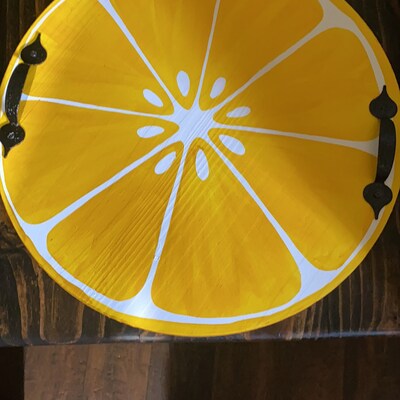 Round Tray With Handles, Lemon Slice Tray, Summer Decor, Serving Tray ...
