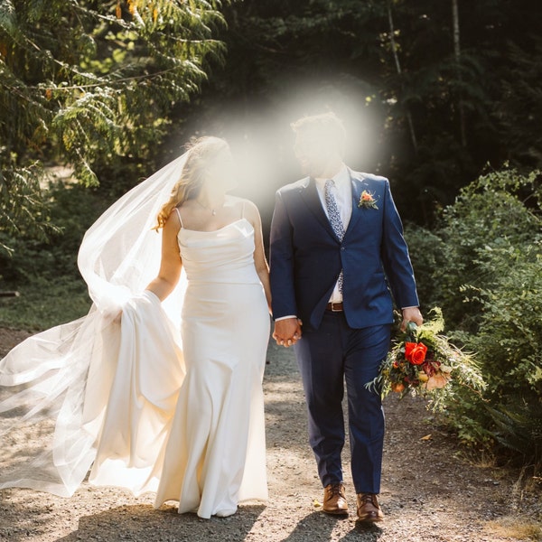 Waterfall Wedding Veil, Satin Trim Cascade Bridal Veil, Satin Ribbon ...