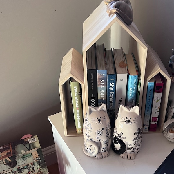 Ceramic Cat With Flowers// Ceramic Cat // Cat Figure // Cat Ornament ...