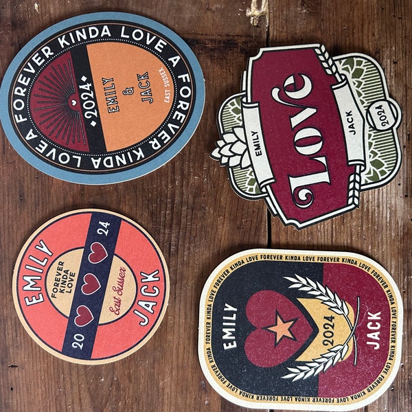 Set of Four Personalised Couples Retro Style Beer Mats - Etsy UK