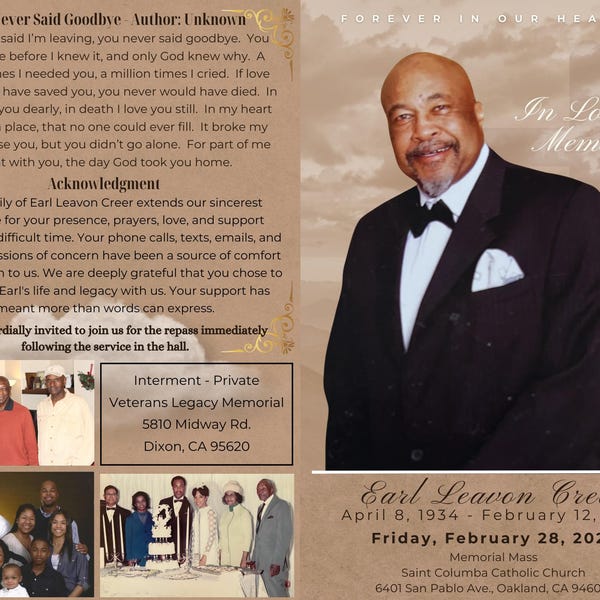 Elegant Brown Funeral Program Template: 8-page Obituary (canva, 11x8.5 ...