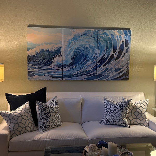 Ocean Wave Triptych Wall Art, Modern Coastal Set of 3 - Etsy