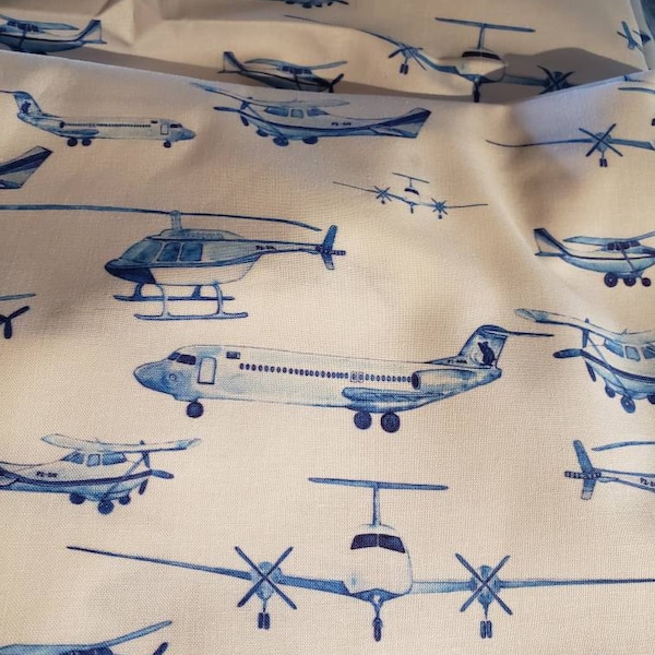 Blue Watercolor Airplanes Fabric - Blue Planes White by Karinka ...