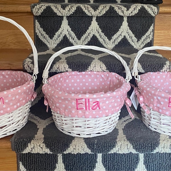 Monogrammed Easter Basket Pastel Dots - Wicker Easter Basket, Easter Egg Basket, Monogram Easter ...