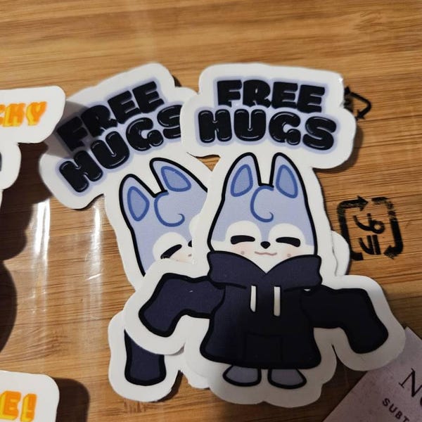 Skzoo Wolf Chan Free Hugs! Stray Kids Sticker Kpop Matte Vinyl and Laminated Vinyl Die Cut With ...