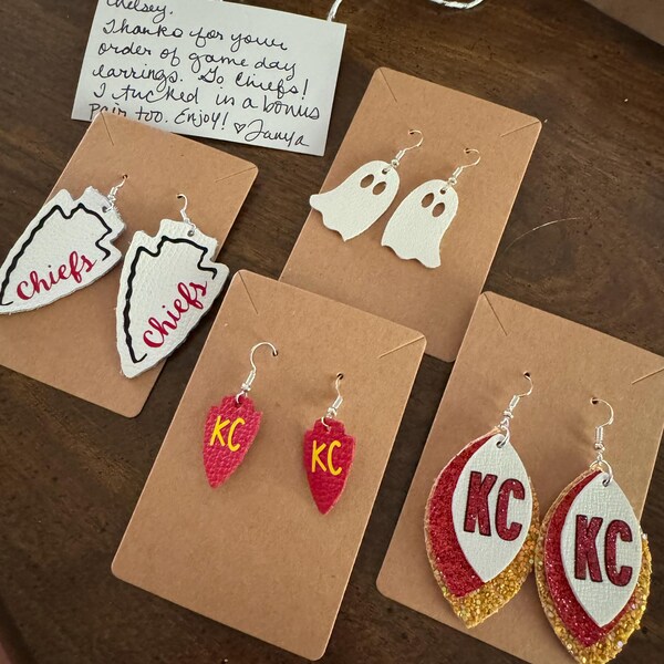 KC Chiefs Earrings, Leather KC Football Earrings, Kansas City Football ...