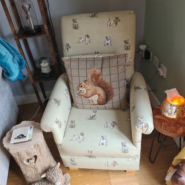 Fryetts Pooch Fabric Adult Chair Armchair Dogs Puppies Natural Beige ...