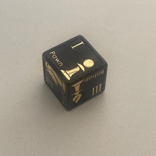 Chess Dice, Engraving Laminate, Square Corners, Black & Gold, Single D6 ...