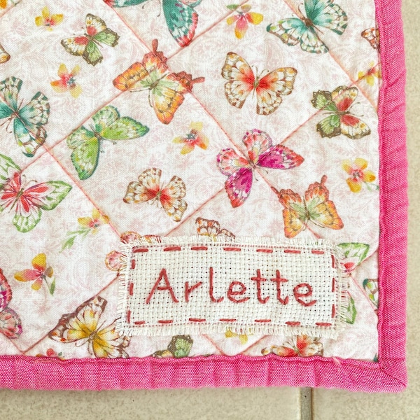 Name Tag ONLY Custom Wording Hand Embroidered Stitched Baby Hats Tags ...