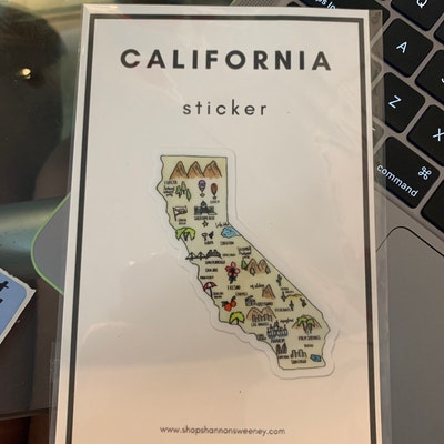 Watercolor California State Map Sticker FREE SHIPPING, California ...
