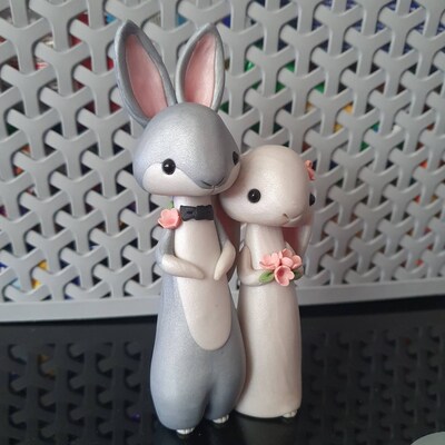 Rabbit Wedding Cake Topper Personalized Animal Clay Cake Topper and ...