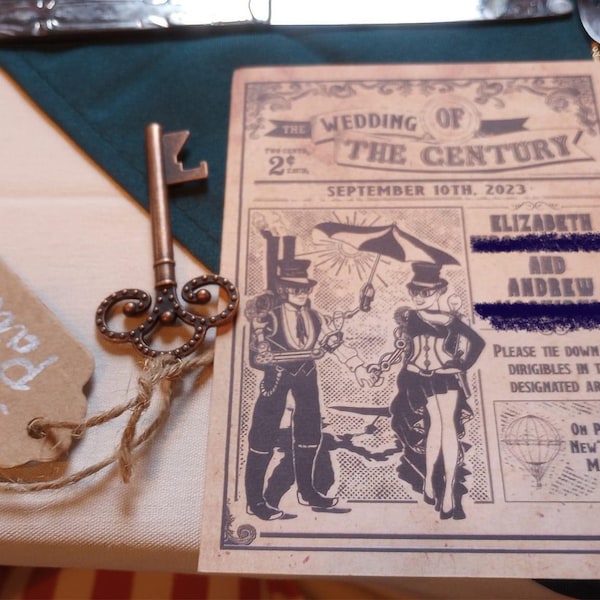 Personalised Folding Vintage Style Steampunk Wedding Invite, Invitation ...