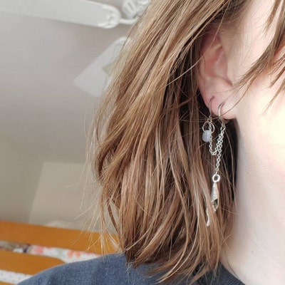 Double Piercing Earring Set With Crystals, Two Hole Earring, Double ...