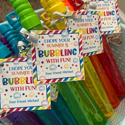 End of School Bubble Tags Summer Vacation Bubble Favor Tag Classmate ...