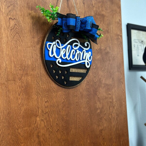 Police Door Hanger, Law Enforcement Appreciation Gift, Blue Line Door ...