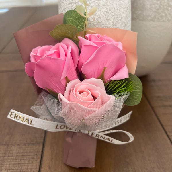 Mini Eternal Rose Bouquet, Artificial Soap Flowers, Small Rustic Flower ...