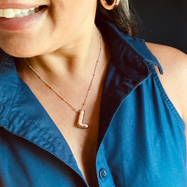 Balloon Letter Necklace, Puffy Bubble Initial Pendant, Letter Charm ...