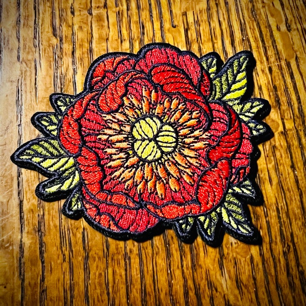 Peony Embroidered Iron on Patch - Botanical Flowers, Nature - Boho Art ...