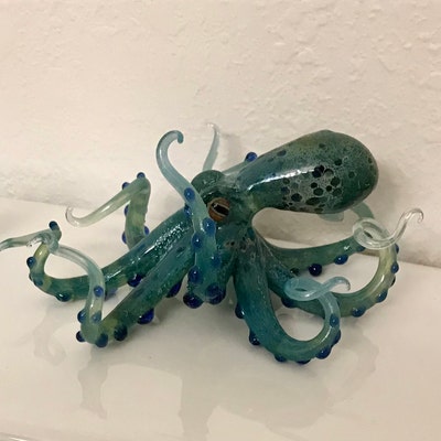 Blue Blown Glass Octopus Sculpture - Etsy
