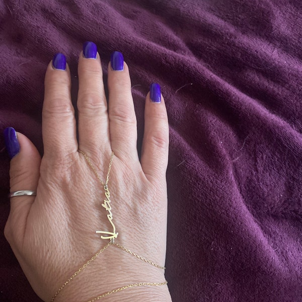 Custom Hand Chain, Name Hand Chain Slave, Adjustable Name Bracelet ...
