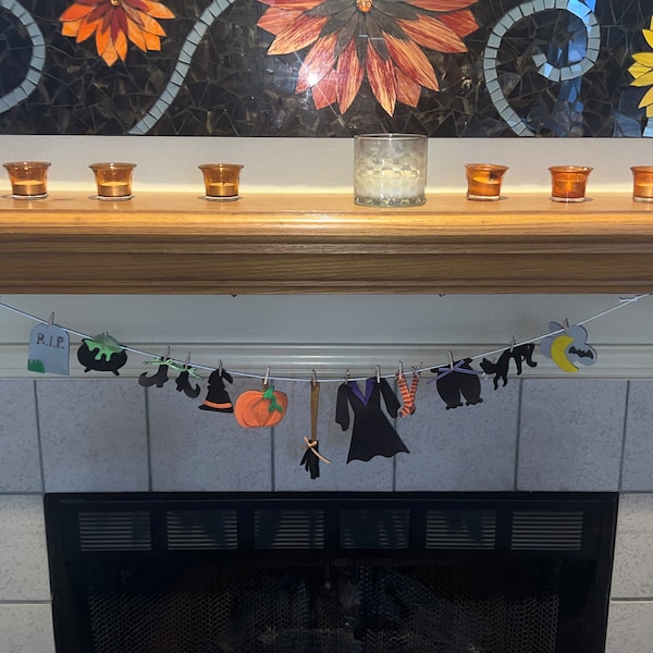 Witch Clothesline Halloween Decoration Banner Bunting Garland Witch's ...