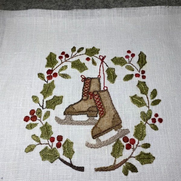 79 All Laced Up! Ice Skates and Holly Hand Embroidery PDF Pattern - Etsy
