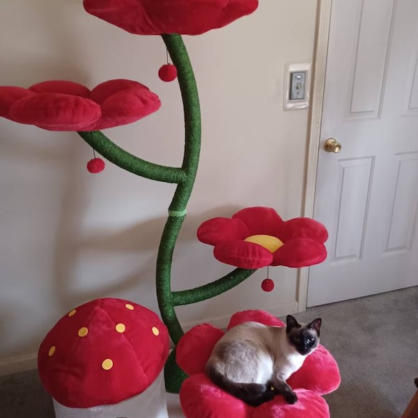 EDEN Wood Floral Cat Tree Tower, Wooden Cat Tower, Modern Cat Climbing ...